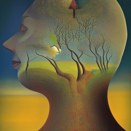 double exposure, superimposition of head and tree perfectly blended ...