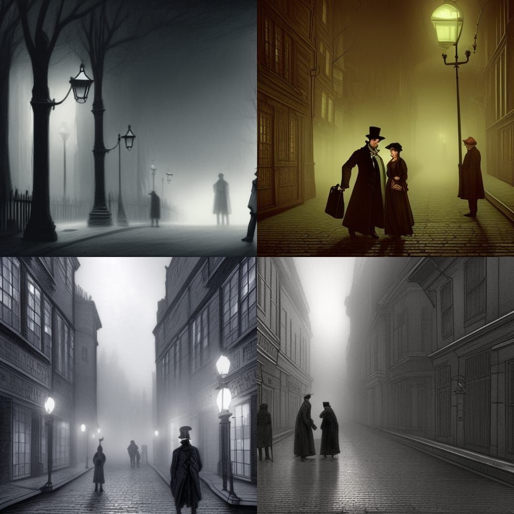 Victorian age pickpocket stalking his next victim on a foggy Victorian ...