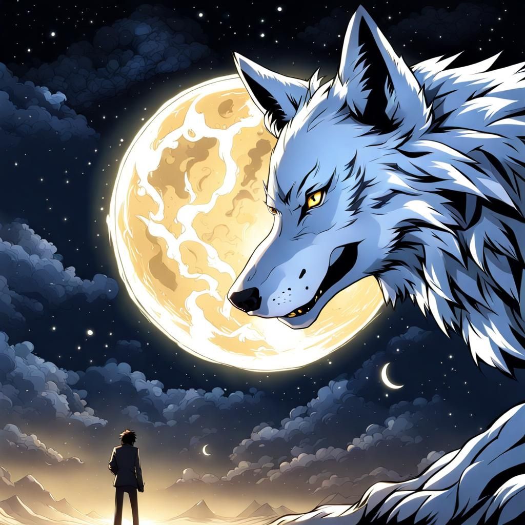 (Wolf Fenrir bites the moon Shattering it like glass: 1.9) (intricate ...