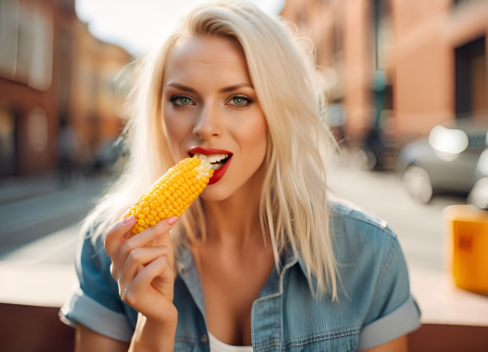 Blonde Model Eating Hot Corn Ai Generated Artwork Nightcafe Creator