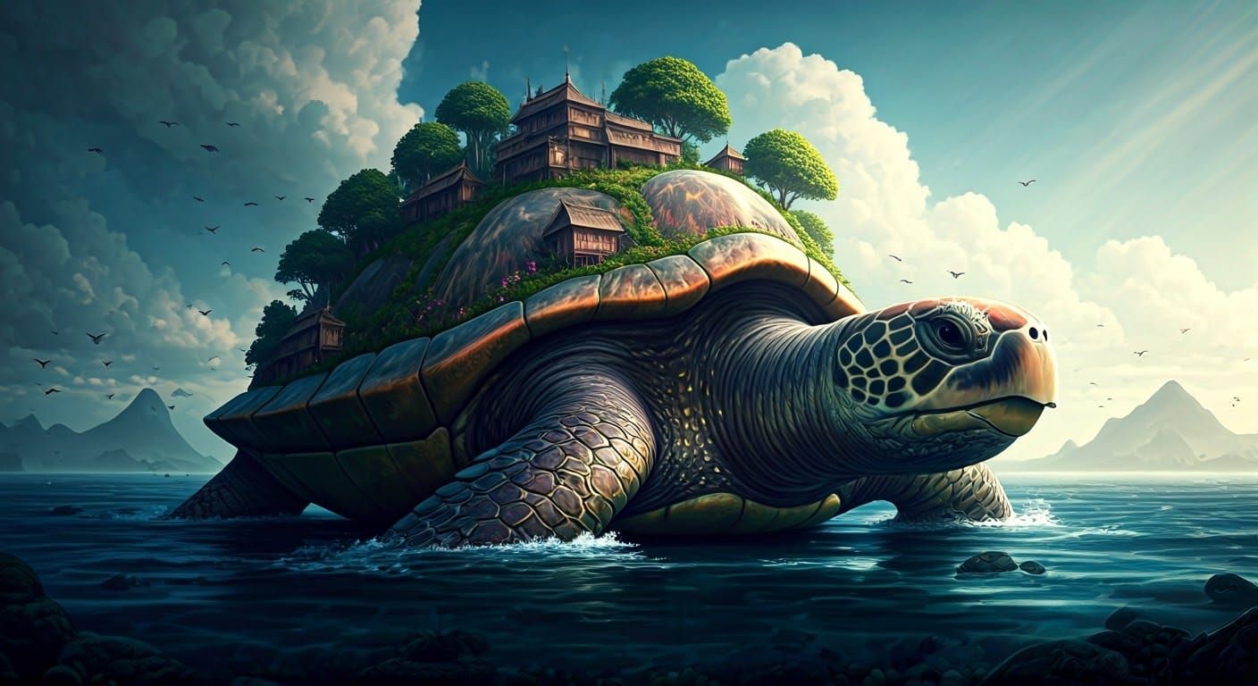 Gargantuan Ancient Sea Turtle in Enchanted Oceanic... - AI Art