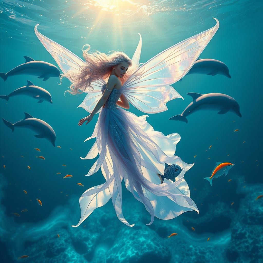 fairy is swimming with dolphins - Fairy Dances with Dolphins...