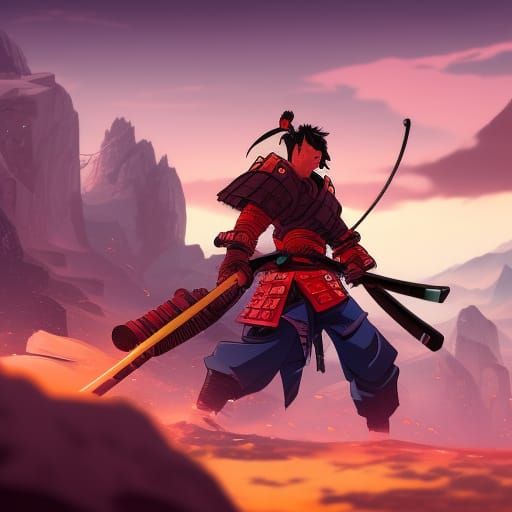 stylized, cartoonish action scene in the style of samurai anime - AI ...