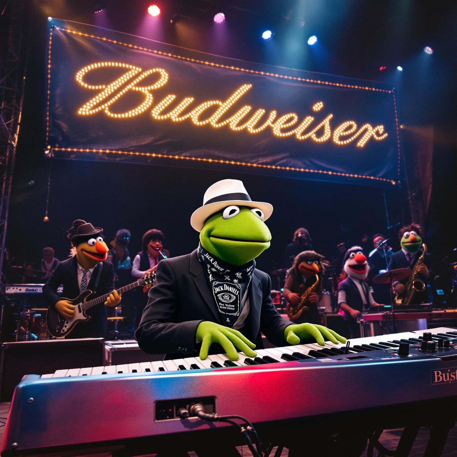 Kermit the frog, dressed in a crisp white fedora and a black Jack ...