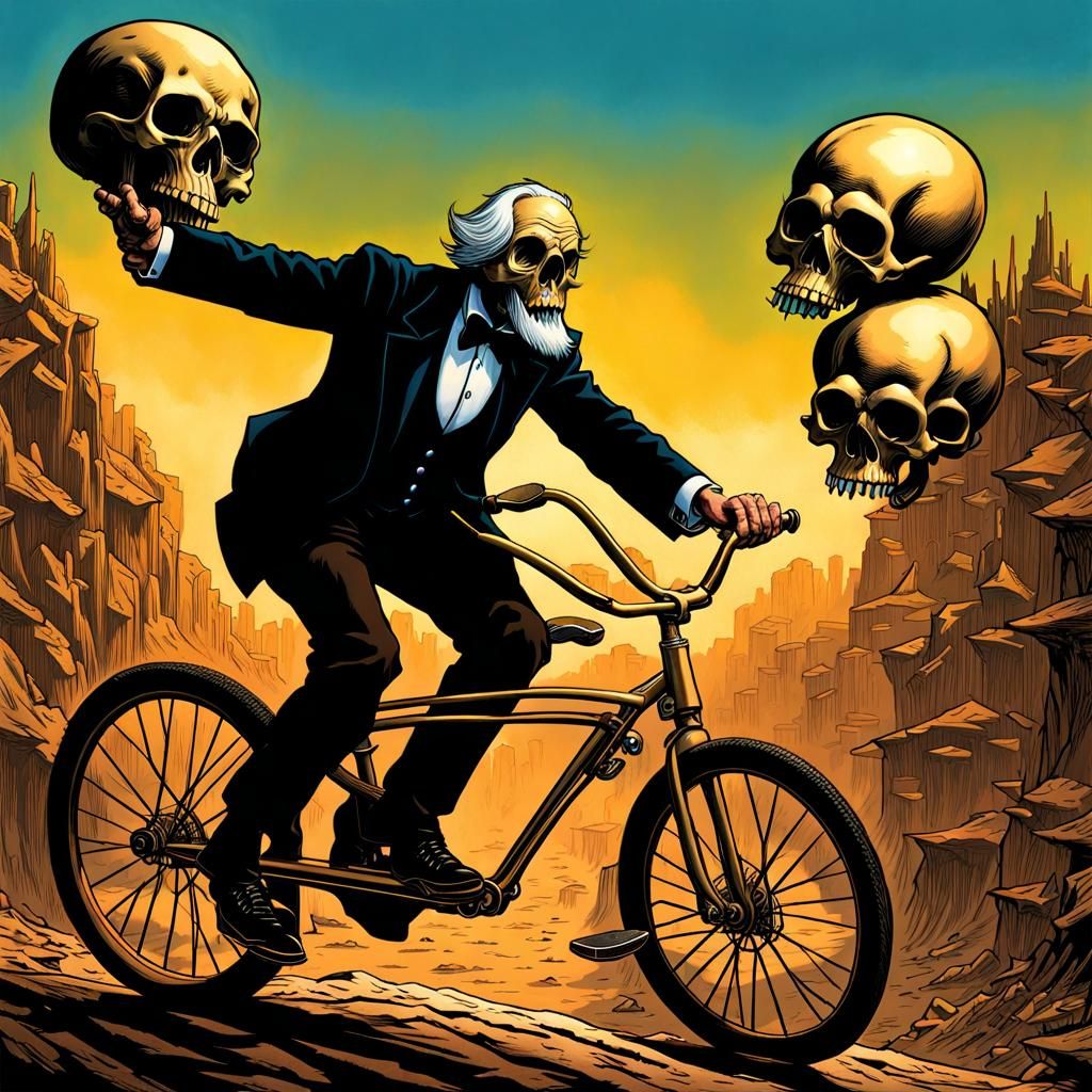 Death riding a unicycle and juggling three skulls Bernie Wrightson ...