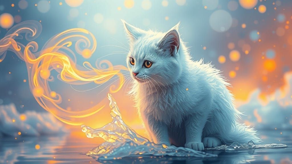 Ice and fire cat series - Whimsical Crystal Cat amidst Encha...