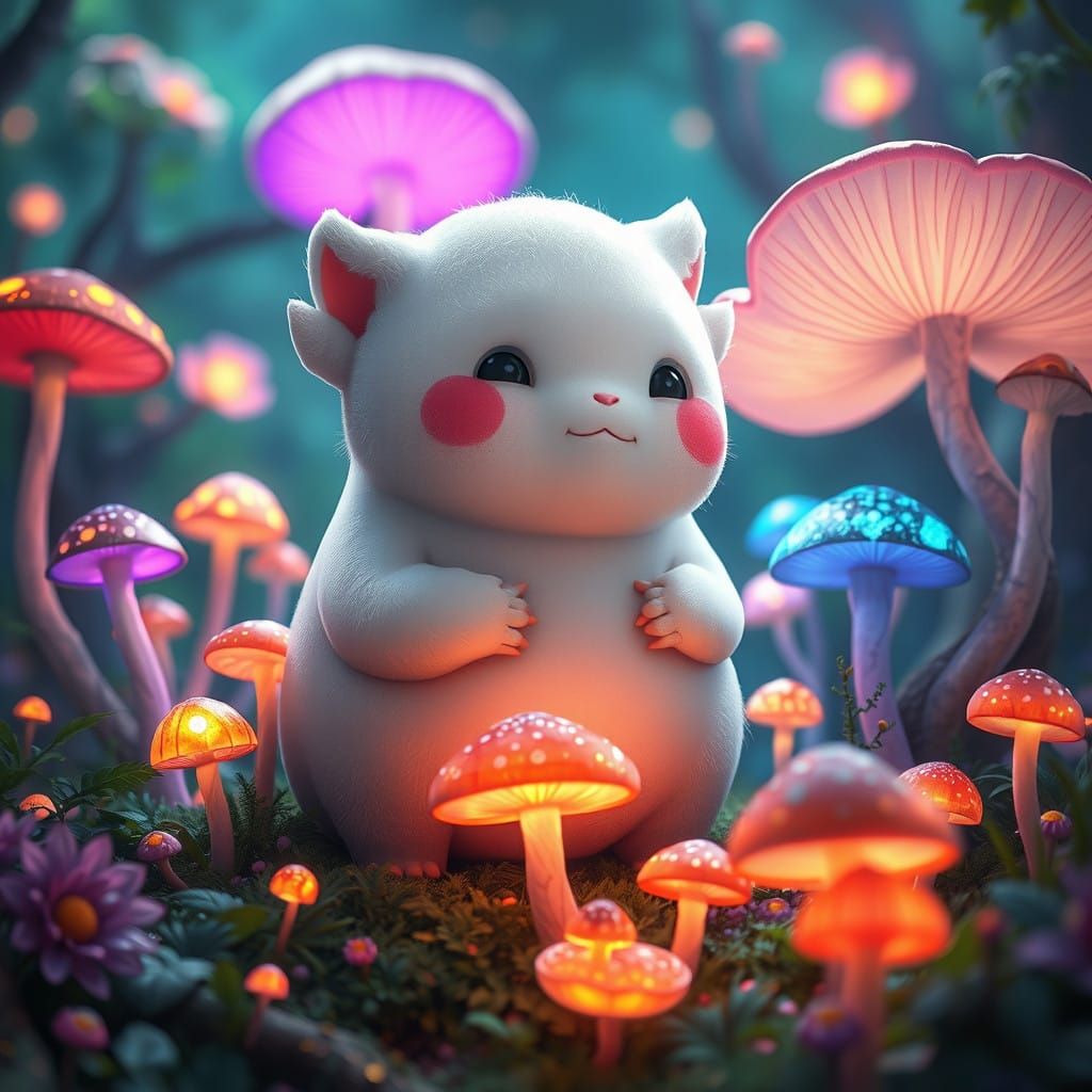 What animal am I? - Whimsical White Creature in Vibrant Mush...