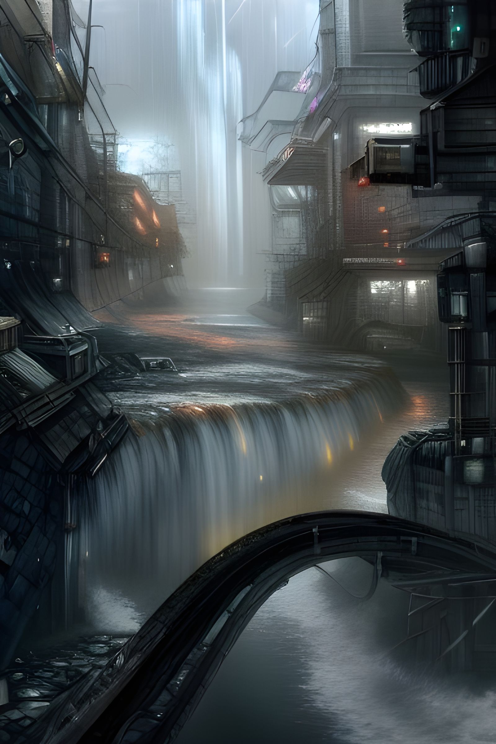 Post Apocalyptic Dystopian Waterfalls ..- Revisted 2 - AI Generated ...