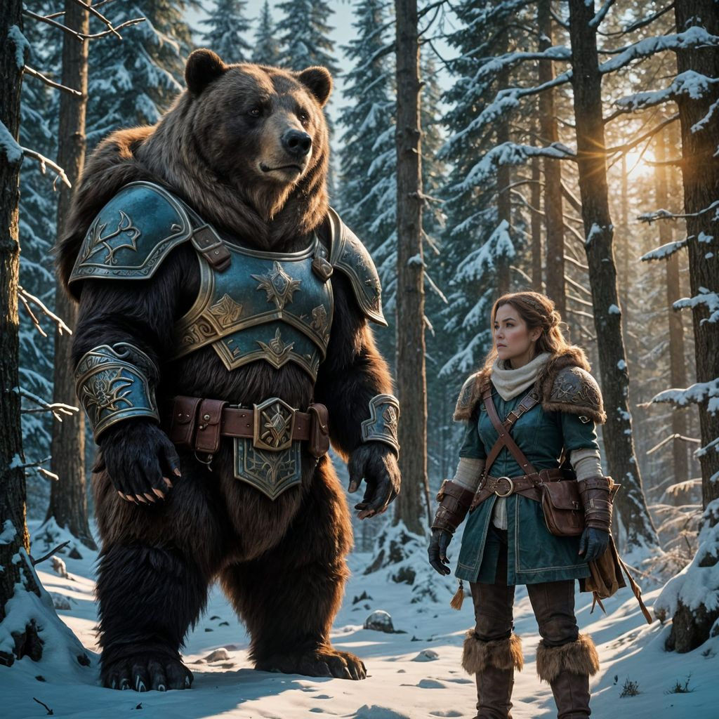 Epic Female Dwarven Ranger in Winter Wonderland - AI Art