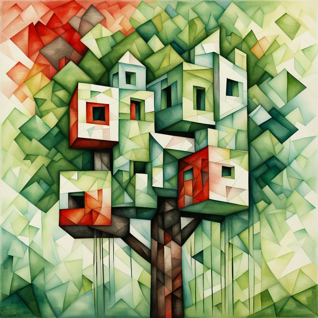Cubist treehouse 1 - AI Generated Artwork - NightCafe Creator