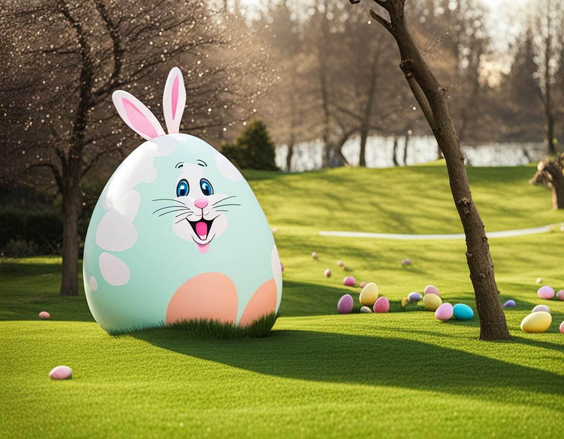 Huge easter egg bunny on the lawn - AI Generated Artwork - NightCafe Creator