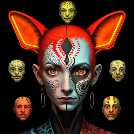 Fractal faces repeating into the distance. It is a face of a greyhound ...