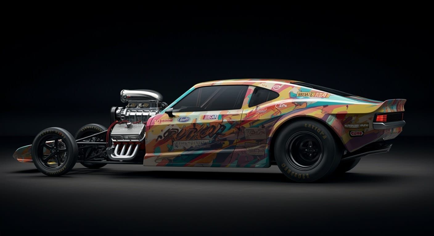 Retro-Futuristic Dragster Concept Car in Vibrant N... - AI Art