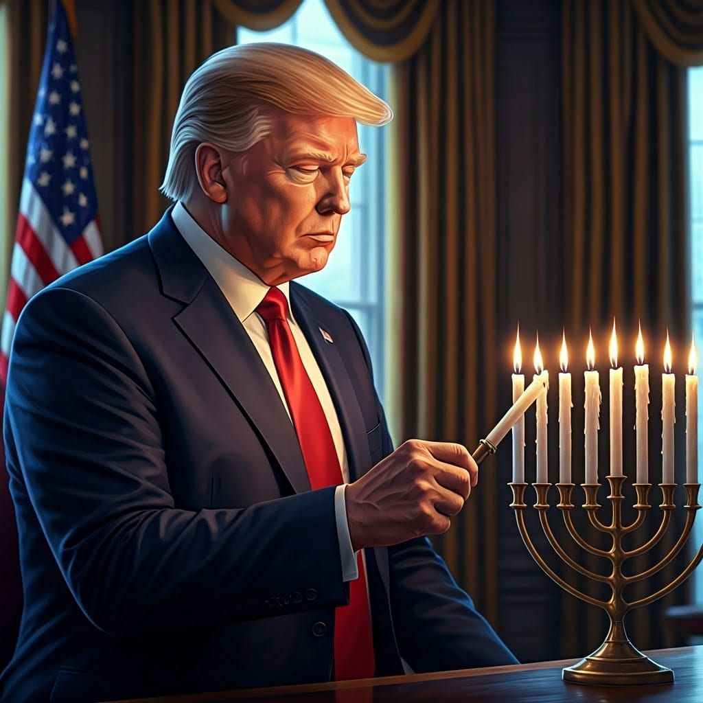 US President Donald Trump Lights Hanukkah Candles ... - AI Art