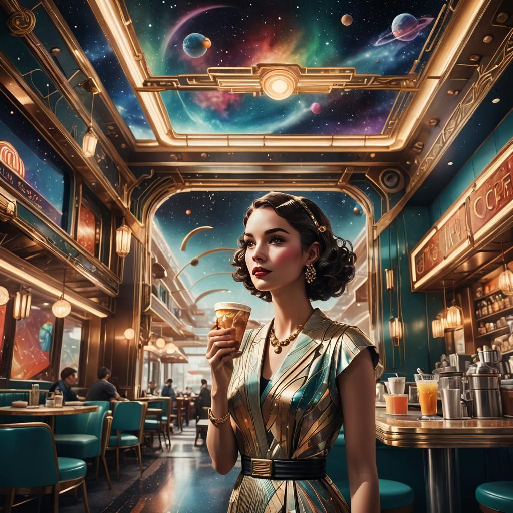 art deco cafe floating in space - AI Generated Artwork - NightCafe Creator