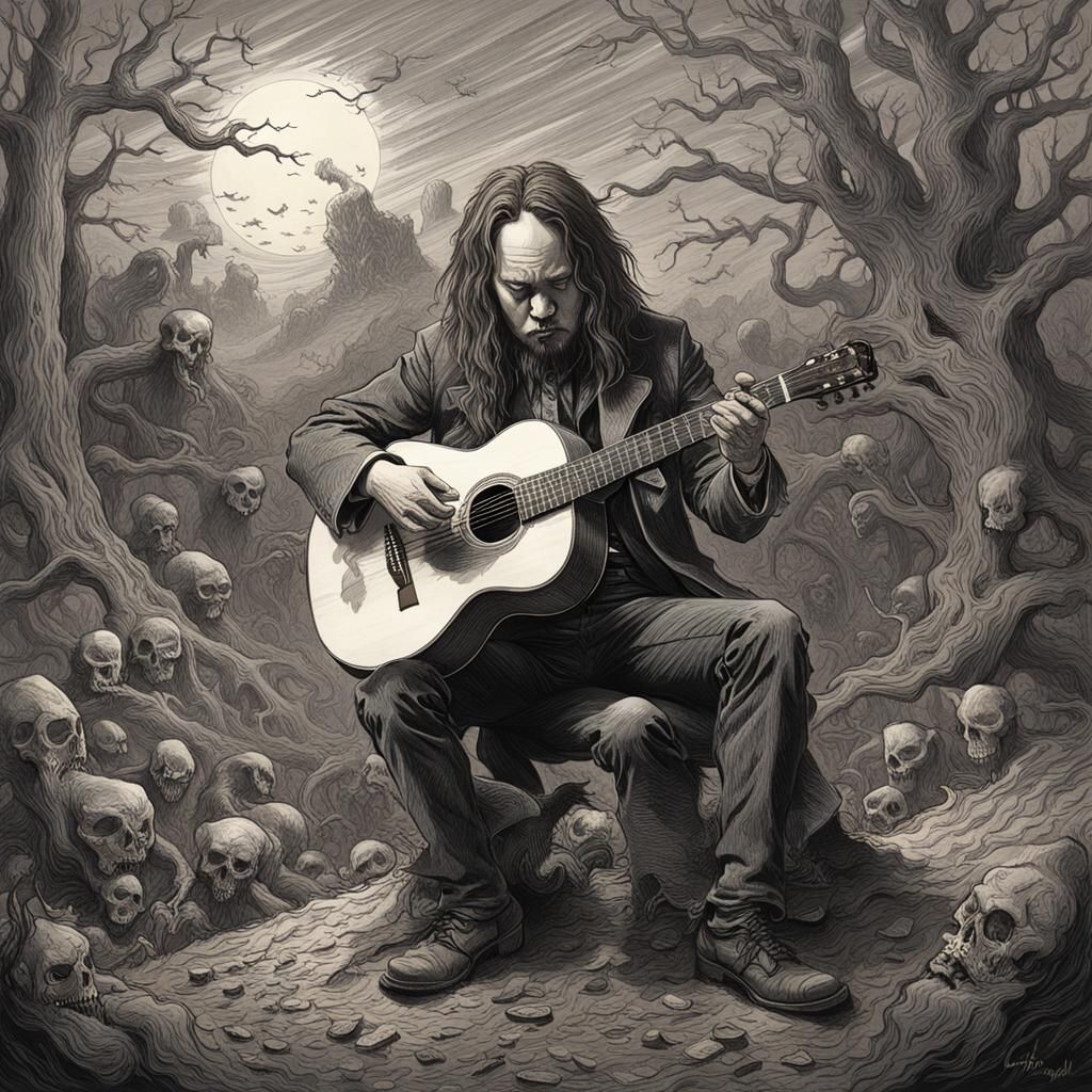 billy strings playing guitar sinister by Greg Rutkowski horror Gustave ...
