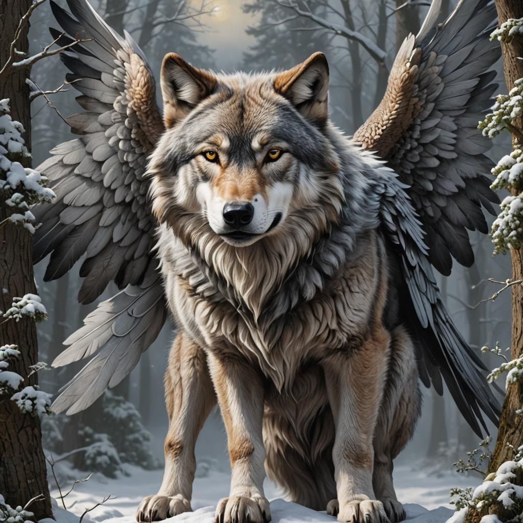 Wolf angel, photorealistic - AI Generated Artwork - NightCafe Creator