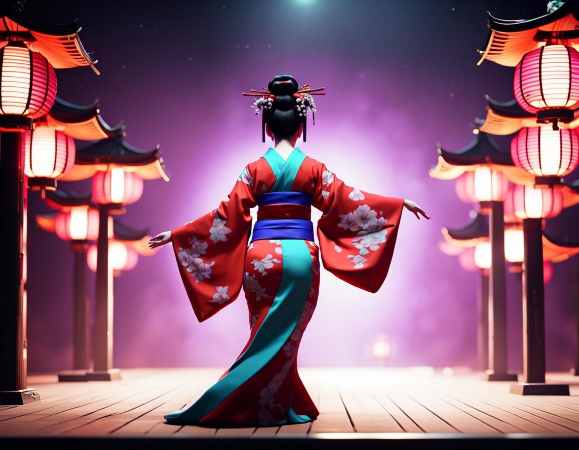 Beautiful geisha dancing on the moonlight stage 8k unreal engine 5 ...