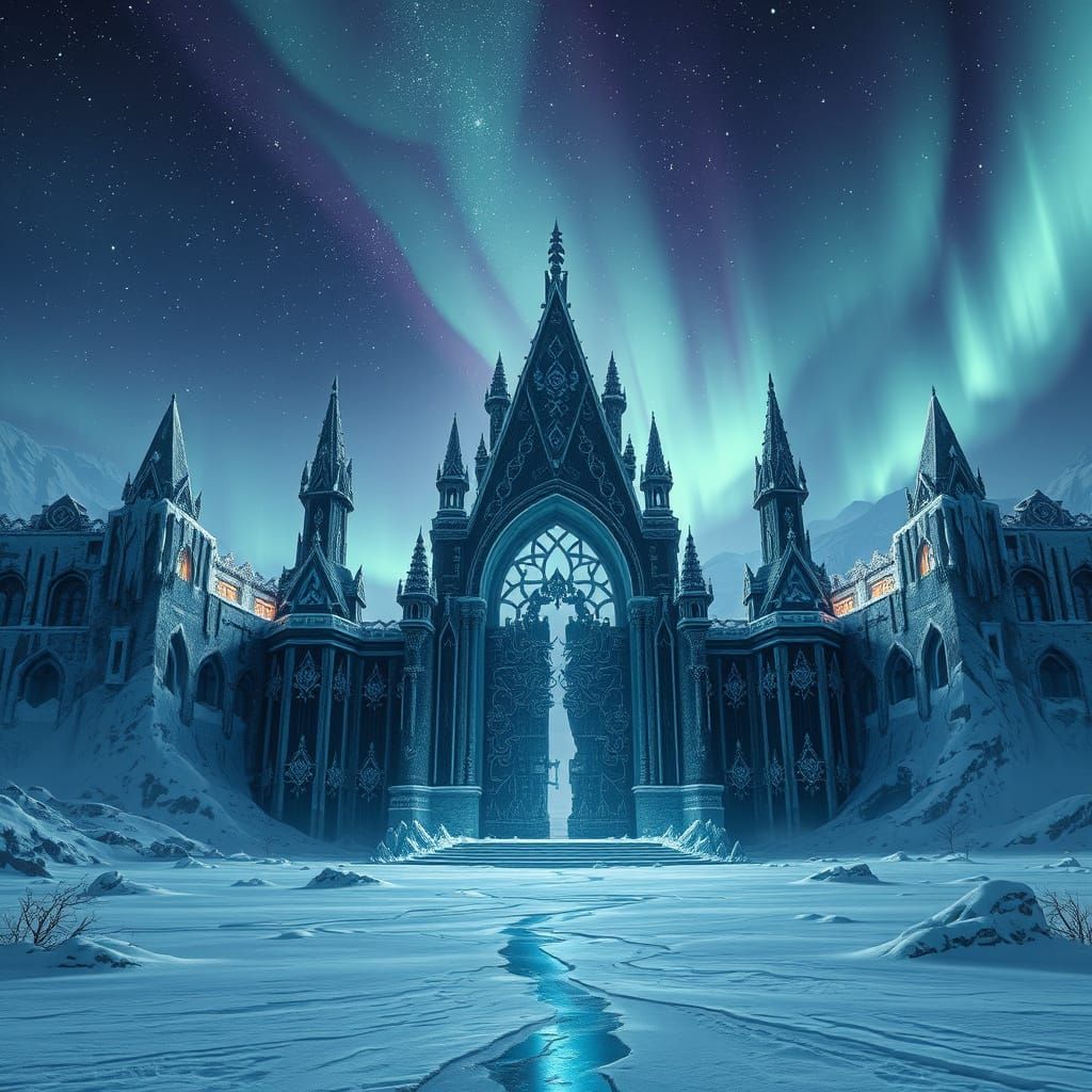 Ethereal Citadel Emerges from Frozen Tomb in Celes... - AI Art