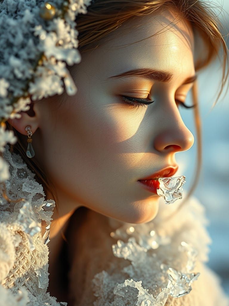 Delicate to Grainy size offrost in stunning woman , with Hyper detailed tiny structure. Her skin ...