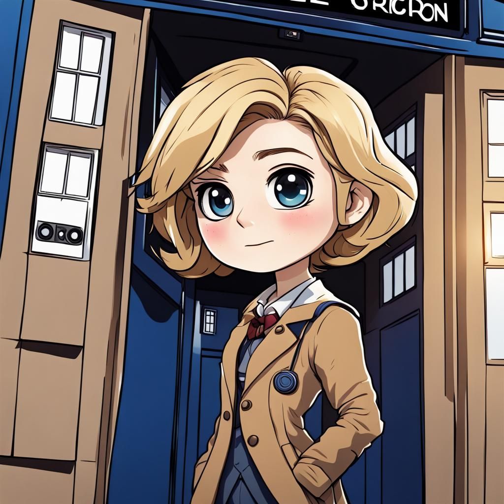 Chibi Jodie Whitaker as the Thirteenth Doctor outside the TARDIS - AI ...