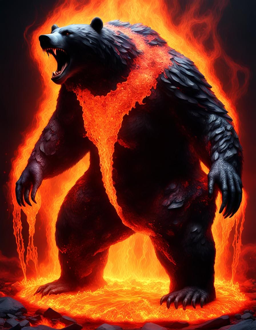 Photographic Portrait of an epic obese Magma Bear demonic crystal-clear ...