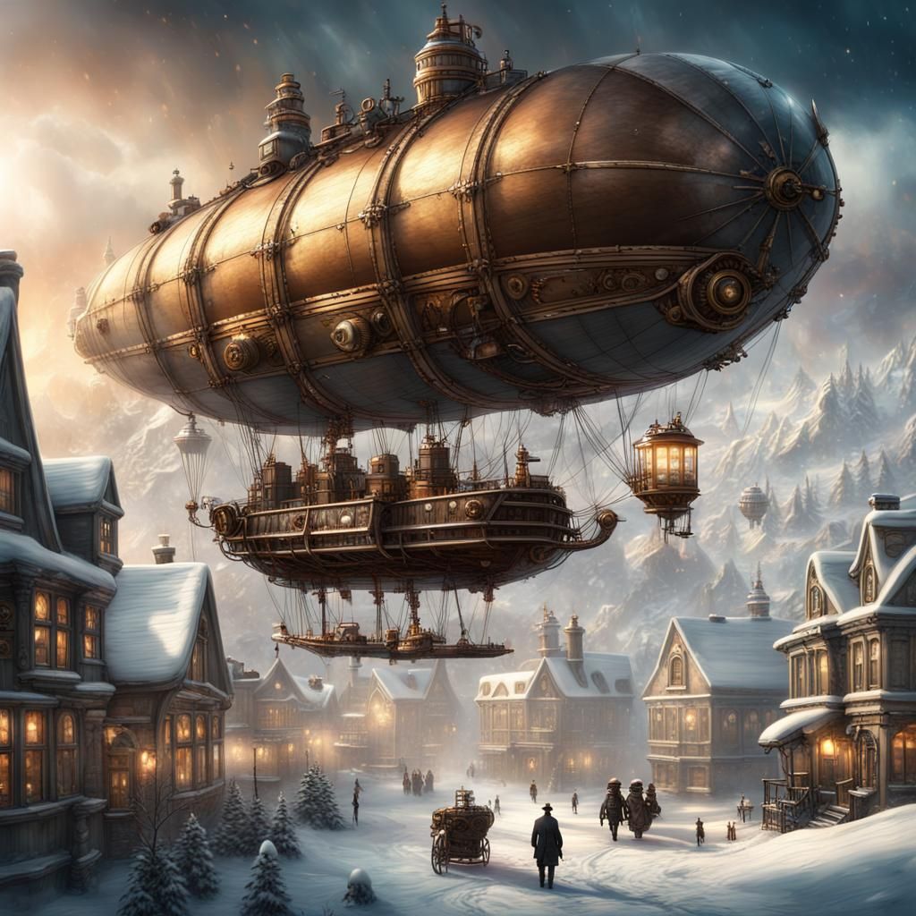 Steampunk Winter City - AI Generated Artwork - NightCafe Creator