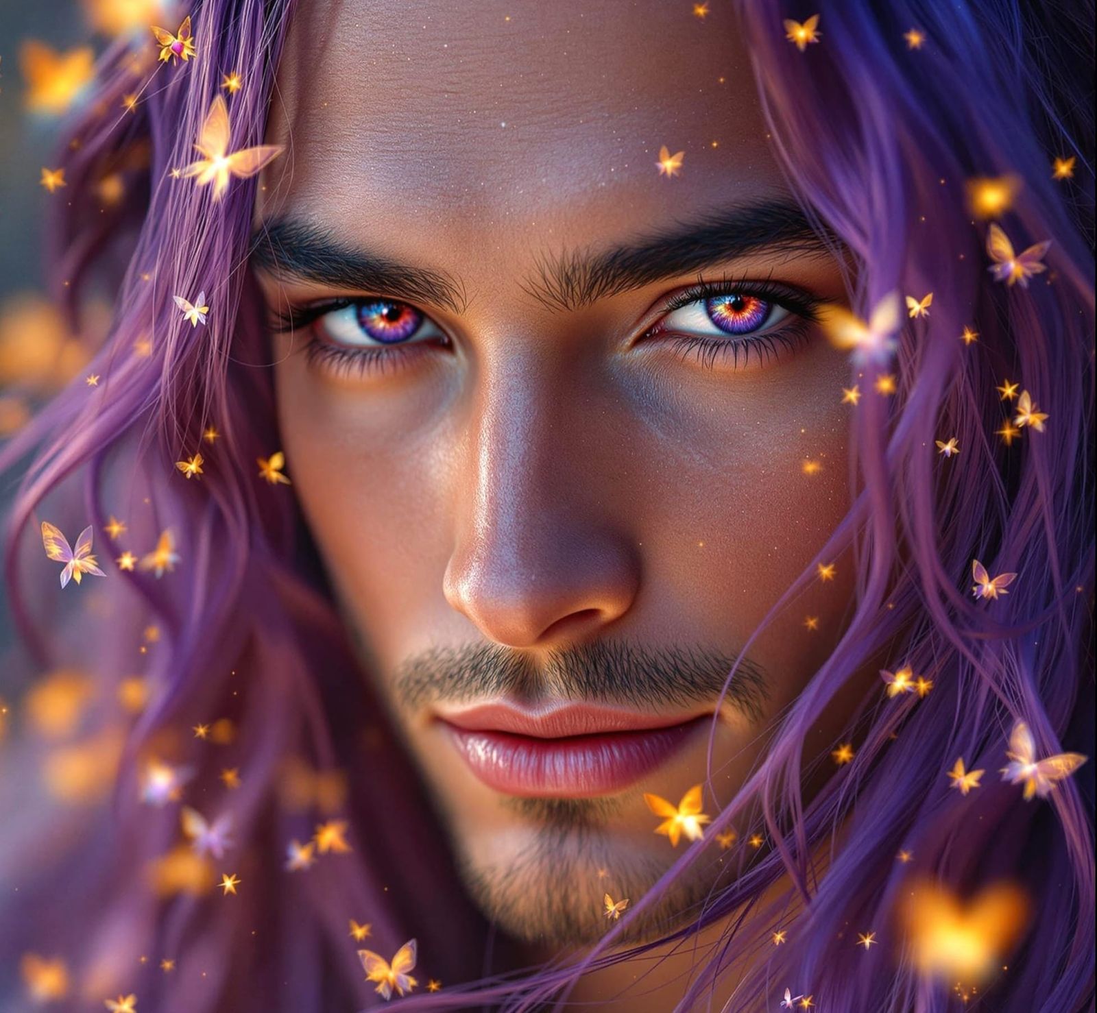 His Purple Gaze - Ethereal Fae Prince in Majestic Purple Hue...
