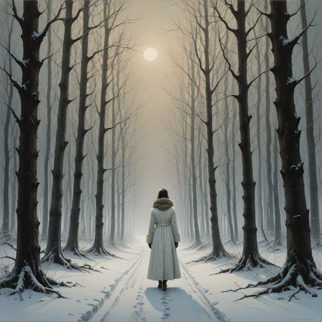 Winter Solstice - Serene Woman in Snowy Forest, Ethereal Glo...