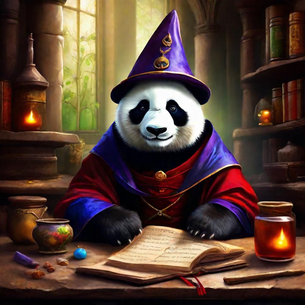 Panda wizard reading grimoire - AI Generated Artwork - NightCafe Creator