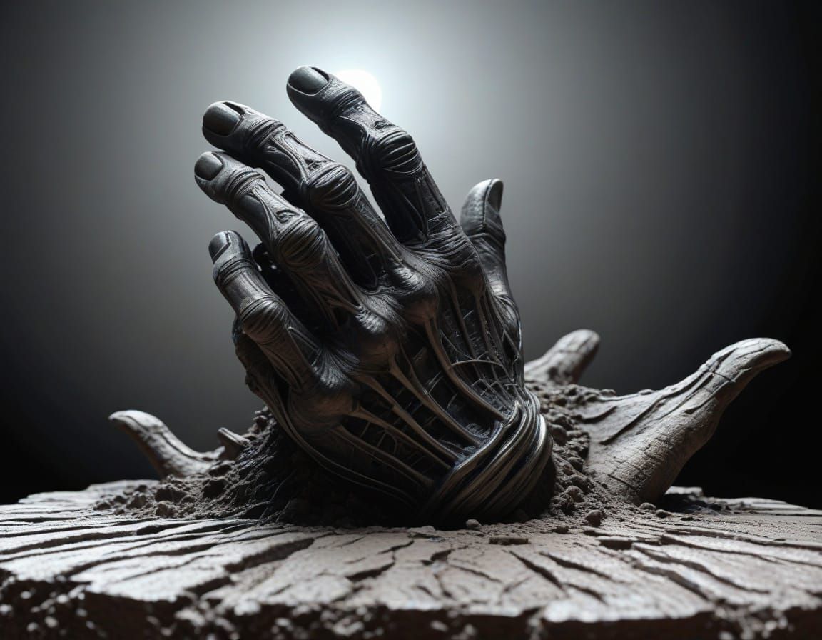 Realistic Hand Emerges from Clay as Cosmic Portal - AI Art