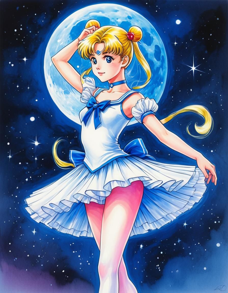 Sailor Moon as Elegant Ballerina in Vibrant Hues - AI Art