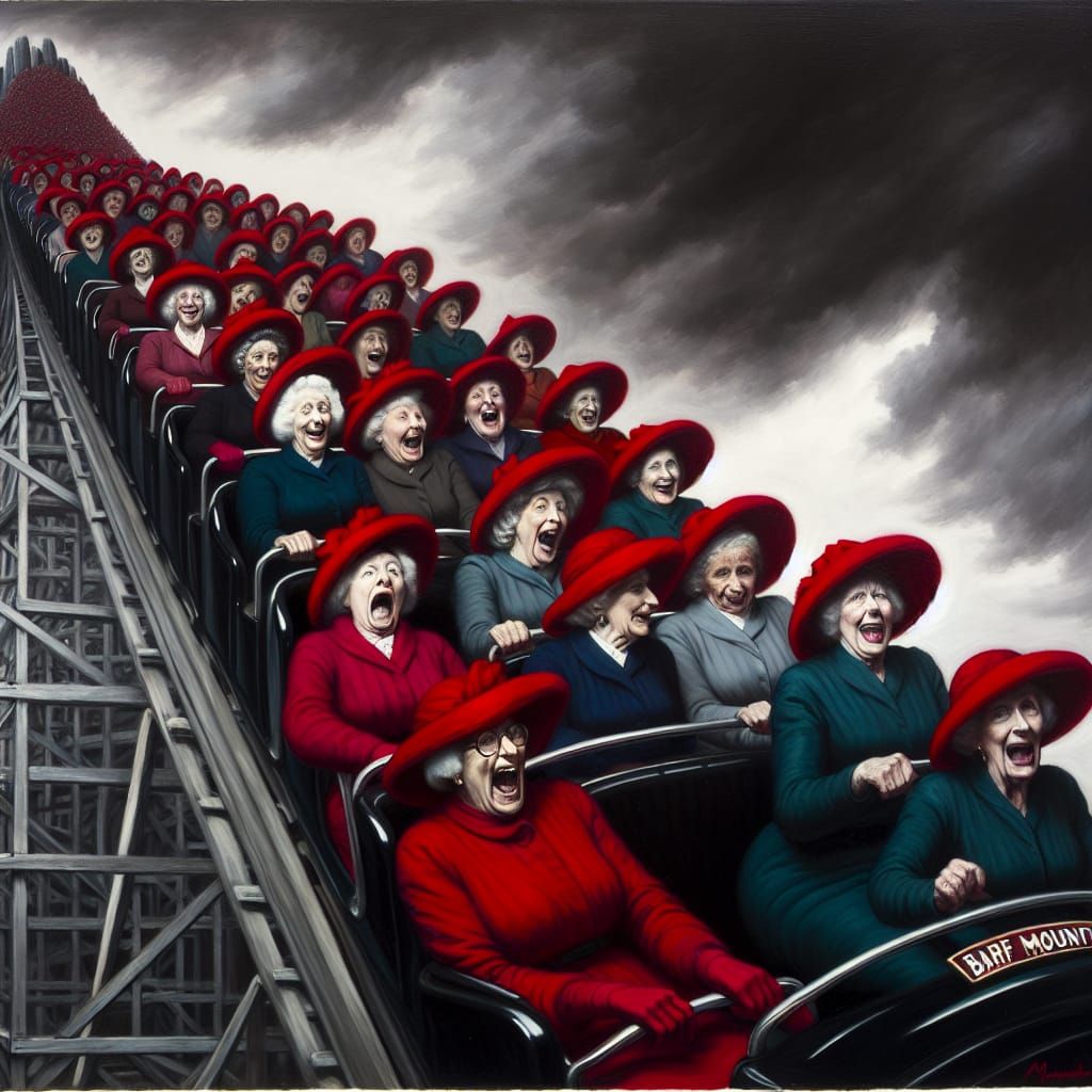 Grandma's Red Hat Club Has Fun On The Roller Coaster at Barf Mountain ...