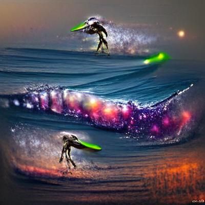 Alien surfer surfing galaxy - AI Generated Artwork - NightCafe Creator