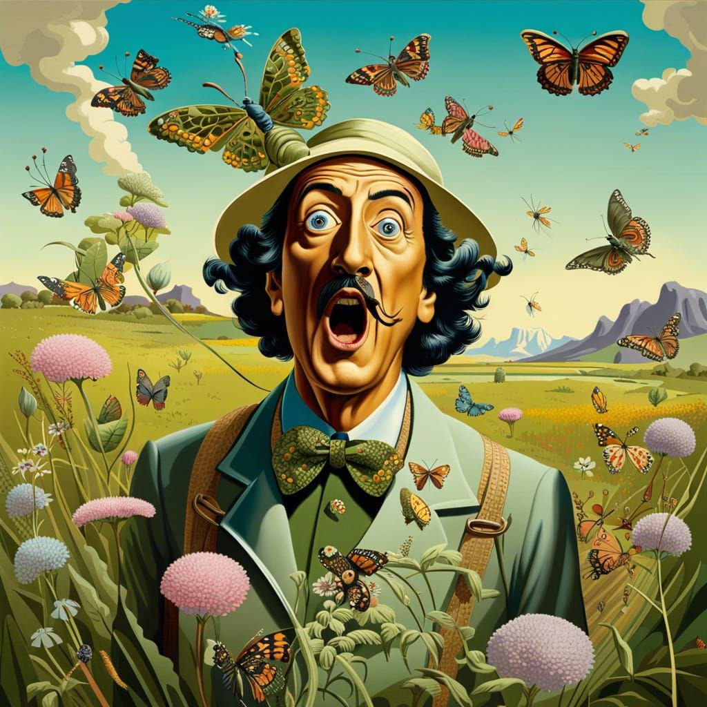 Salvador Dalí and butterflies - AI Generated Artwork - NightCafe Creator