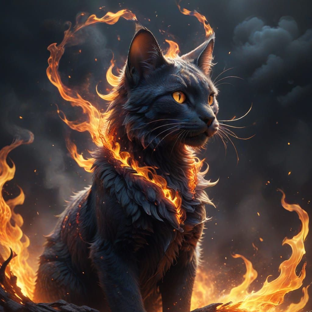 Regal Fire Cat - Majestic Feline Born from Inferno