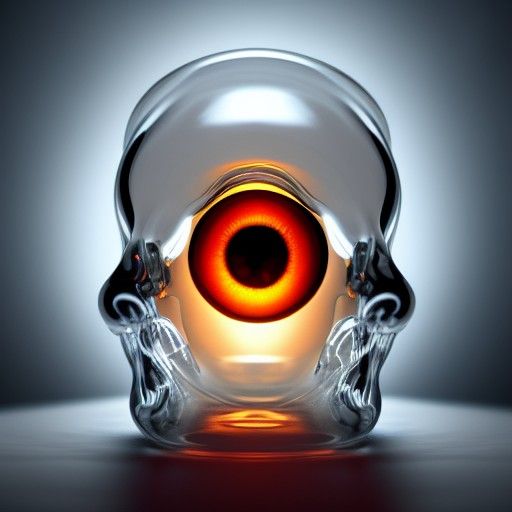 A glass skull surrounded by a ring of eyeballs, highly detailed, high ...