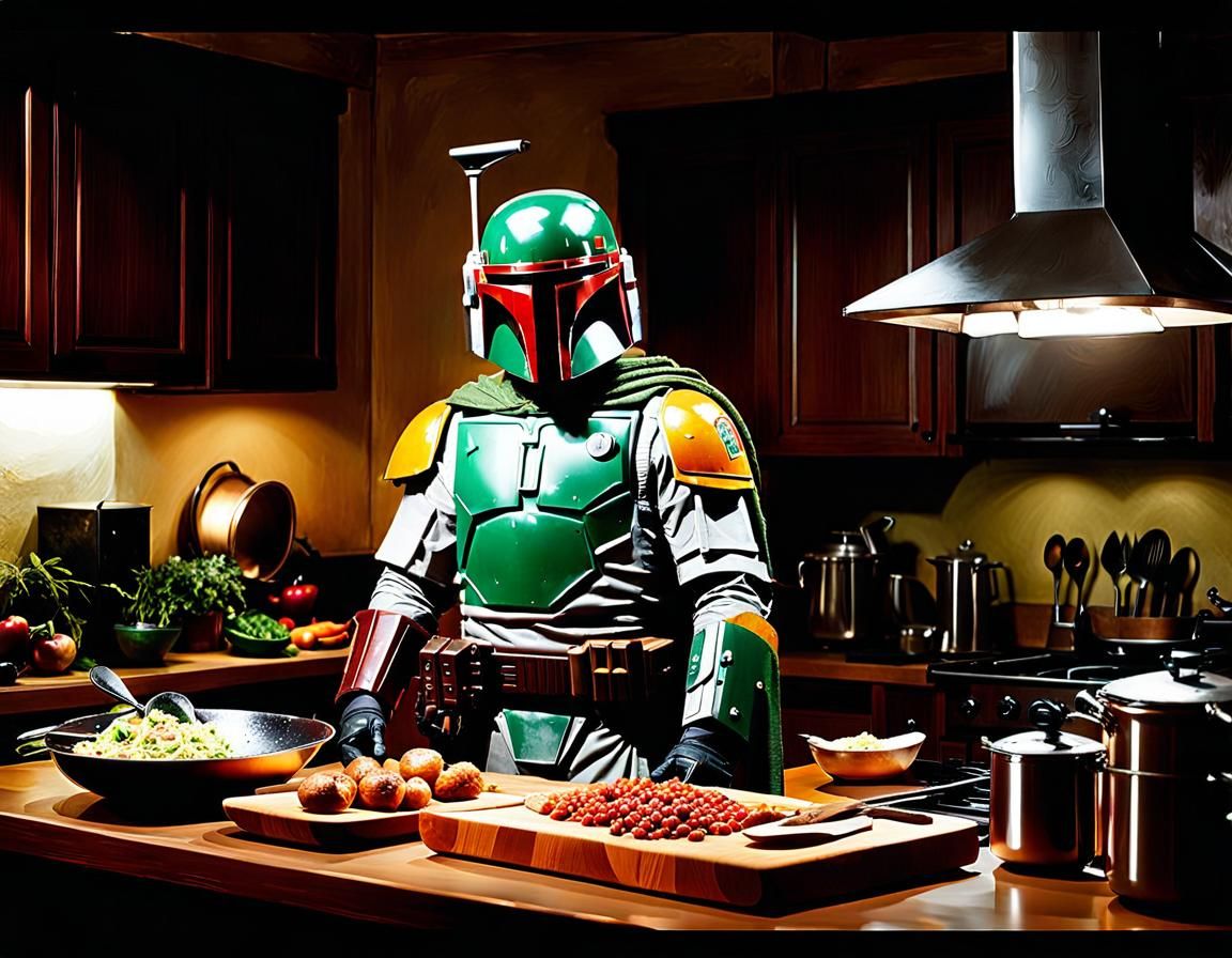 Cooking with Boba Fett v.5 - AI Generated Artwork - NightCafe Creator