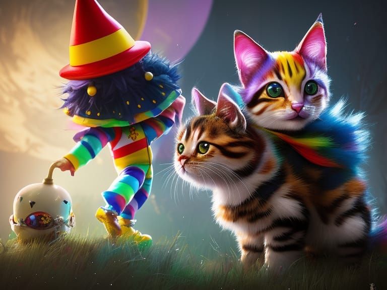 Insanely detailed photograph of a Magic Cute Lovely Chibi Clown Cat ...
