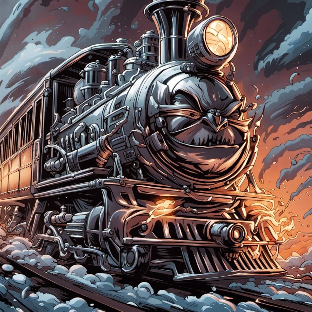 Silver Angry-faced Evil Toy Train Closeup - AI Generated Artwork ...