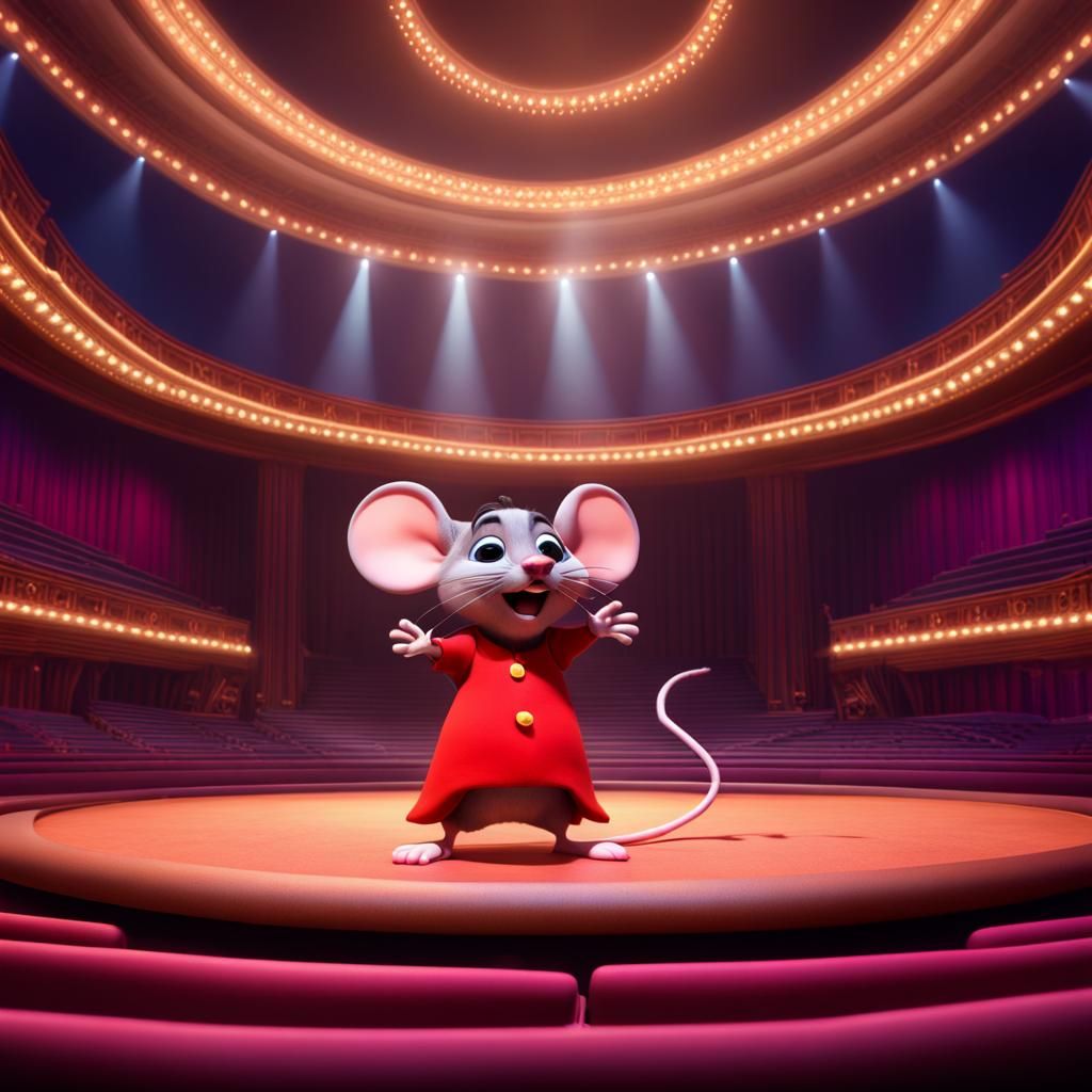 A mouse sings opera on a huge stage with eerie lighting. - AI Generated ...