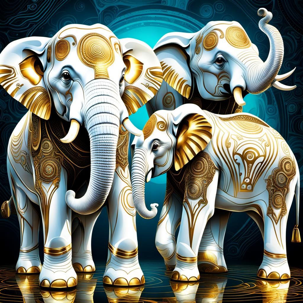 bionic elephants, white, golden, psychedelic - AI Generated Artwork ...