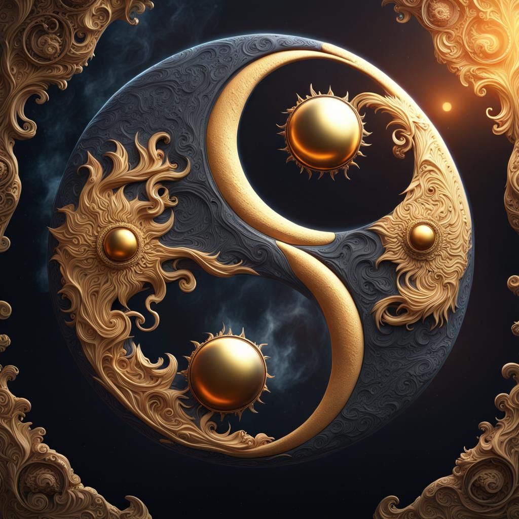 sun and moon perfectly formed yin yang, hyper-realistic, shot intricately, detailed, Epic ...