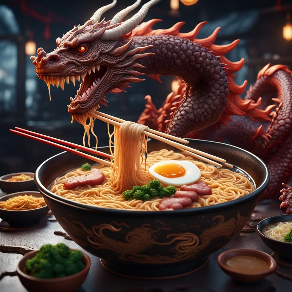 dragon eating ramen - AI Generated Artwork - NightCafe Creator