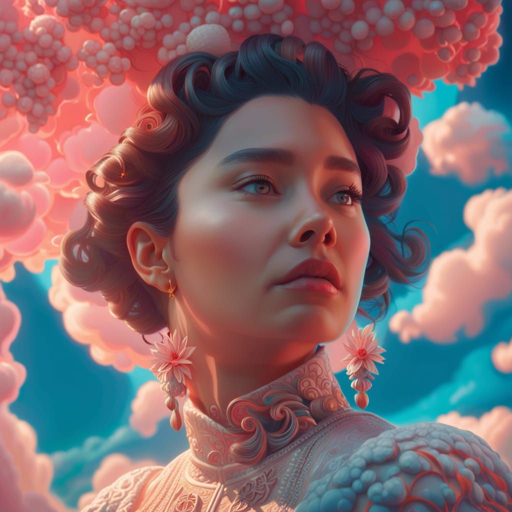 A detailed surreal portrait of a young woman by Beeple, by James Jean ...