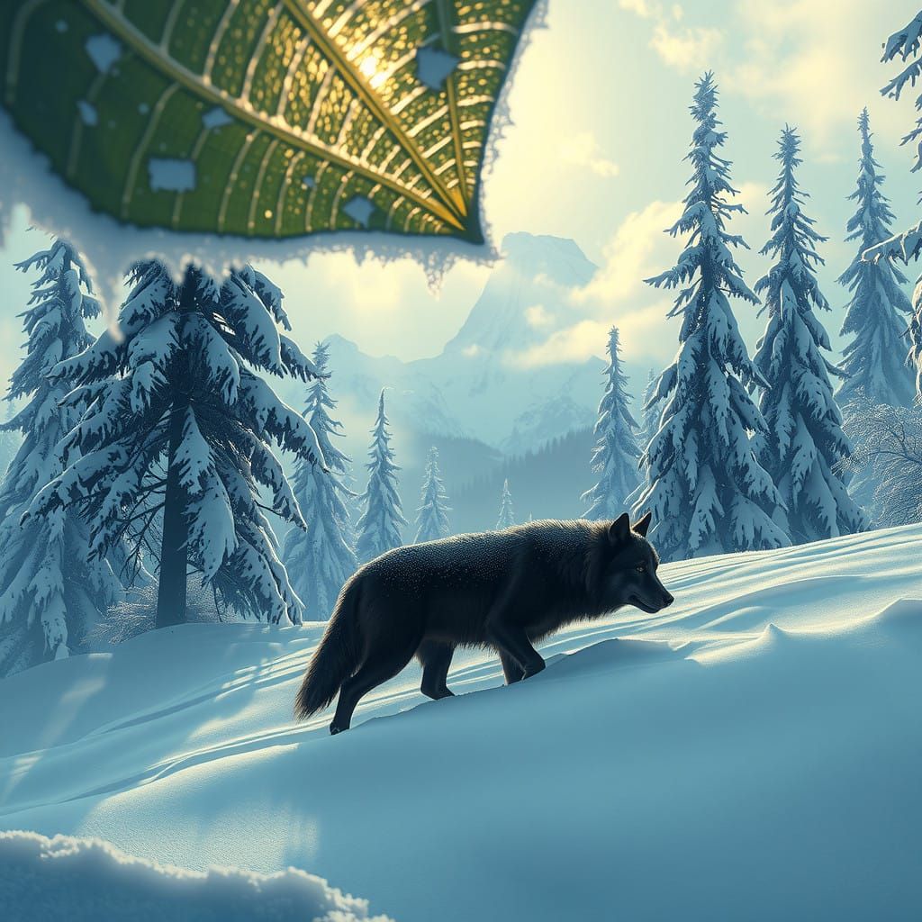 Majestic Black Wolf in Winter Wonderland - AI Art