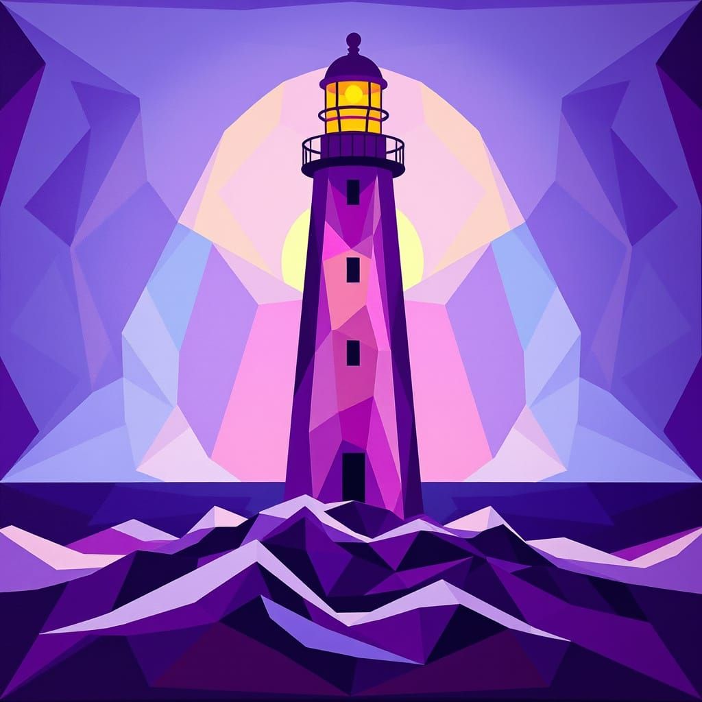 Lighthouse Mirage - Purple Lighthouse Emerging from Dawn's V...