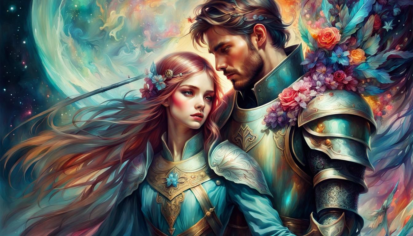 Epic painting full length photo of a handsome medieval knight saving a ...