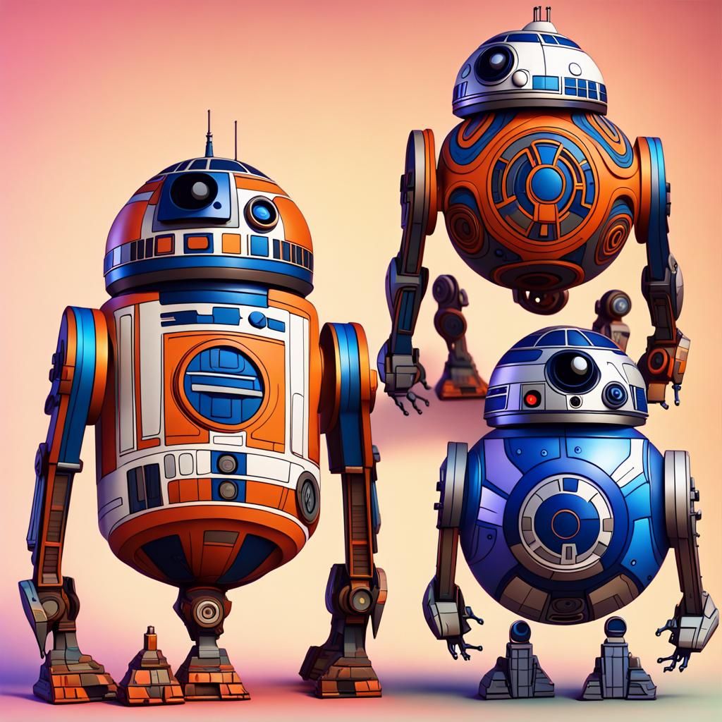 R2D2 and BB8 robots alternative prototypes - AI Generated Artwork - NightCafe Creator