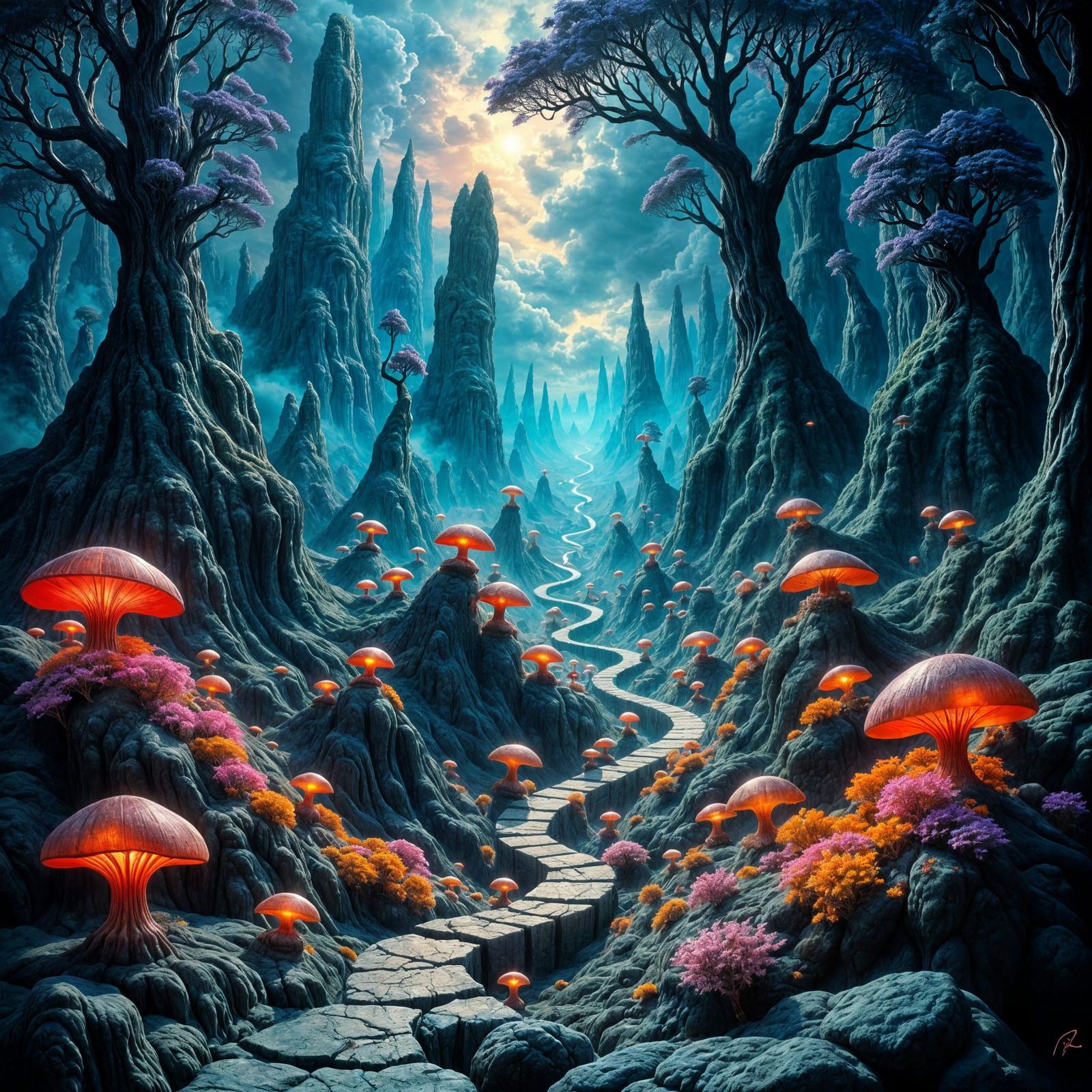 Testing a LoRA - Feedback is welcome! A surreal landscape with ...